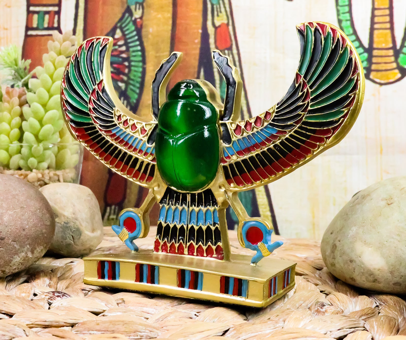 Ebros Egyptian Winged Scarab Amulet Ankh Symbol of Rebirth Figurine St ...