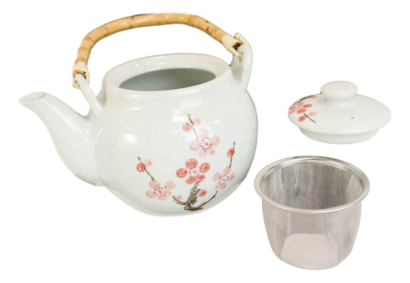 Sakura Pink Cherry Blossoms Speckled White Ceramic 42oz Large Tea Pot ...