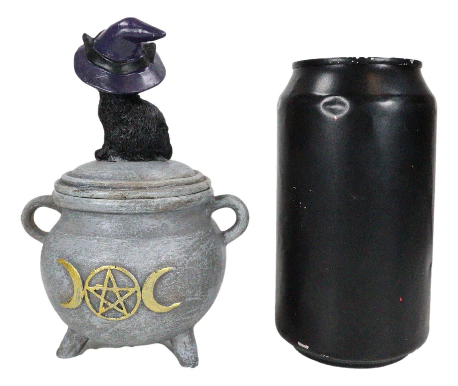 Halloween Wicca Black Cat With Witch Hat On Triple Moon Cauldron Decor ...