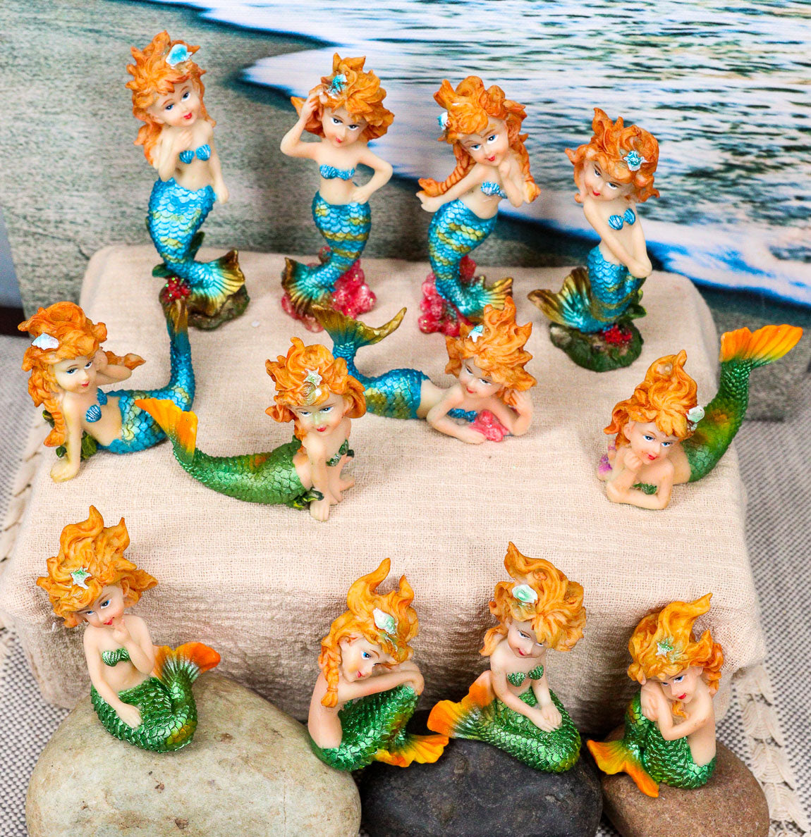 Colorful Nautical Ocean Coral Reef Mermaid Mergirls Miniature Figurine ...