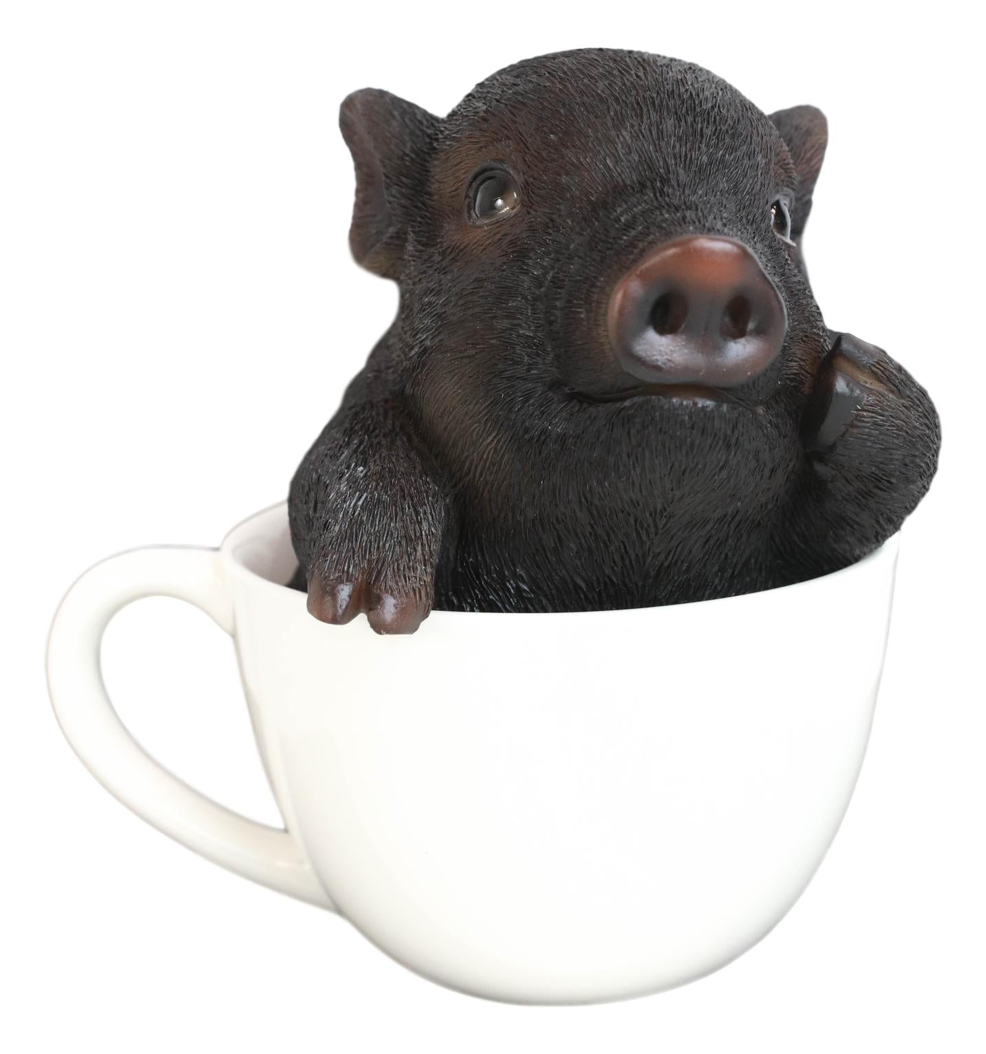 Rustic Lifelike Black Pig Piggy In Tea Cup Figurine Animal Farm Pigs S ...