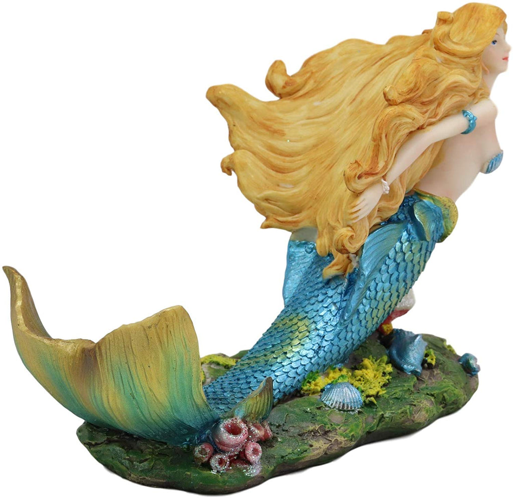 Ebros Nautical Colorful Blonde Mermaid With Shimmering Blue Tail Swimm ...