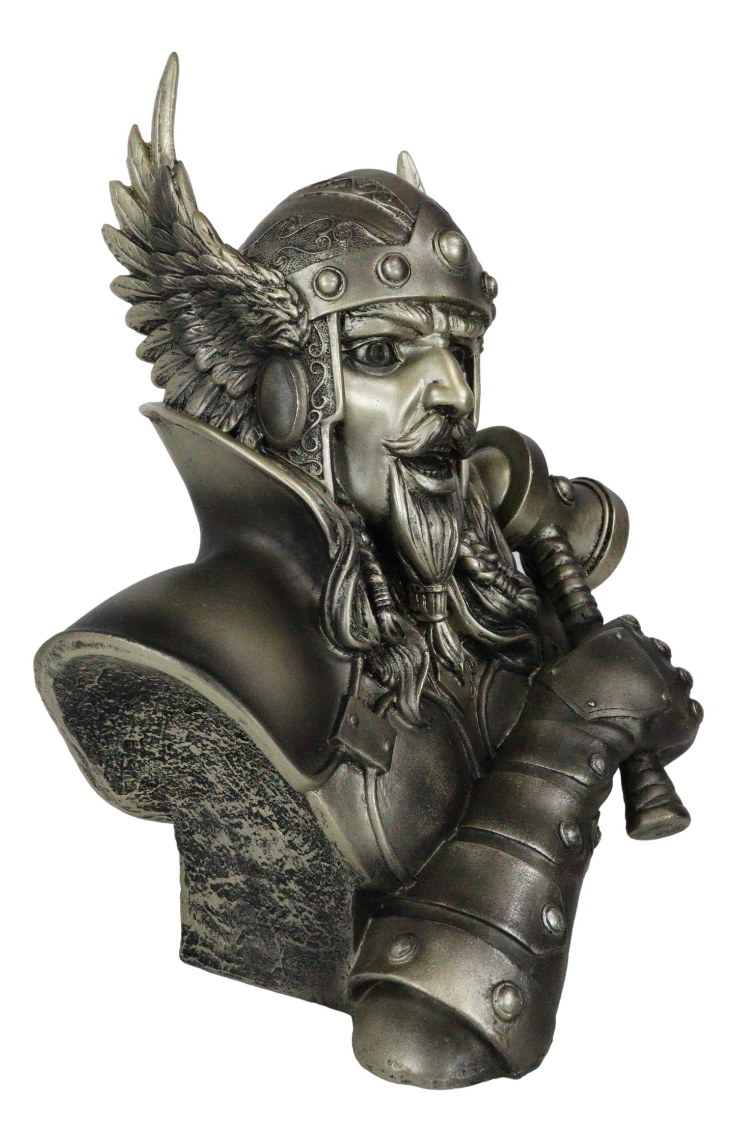Ebros Large Norse God Thor Steel Finish Bust Statue Thunder Hammer ...