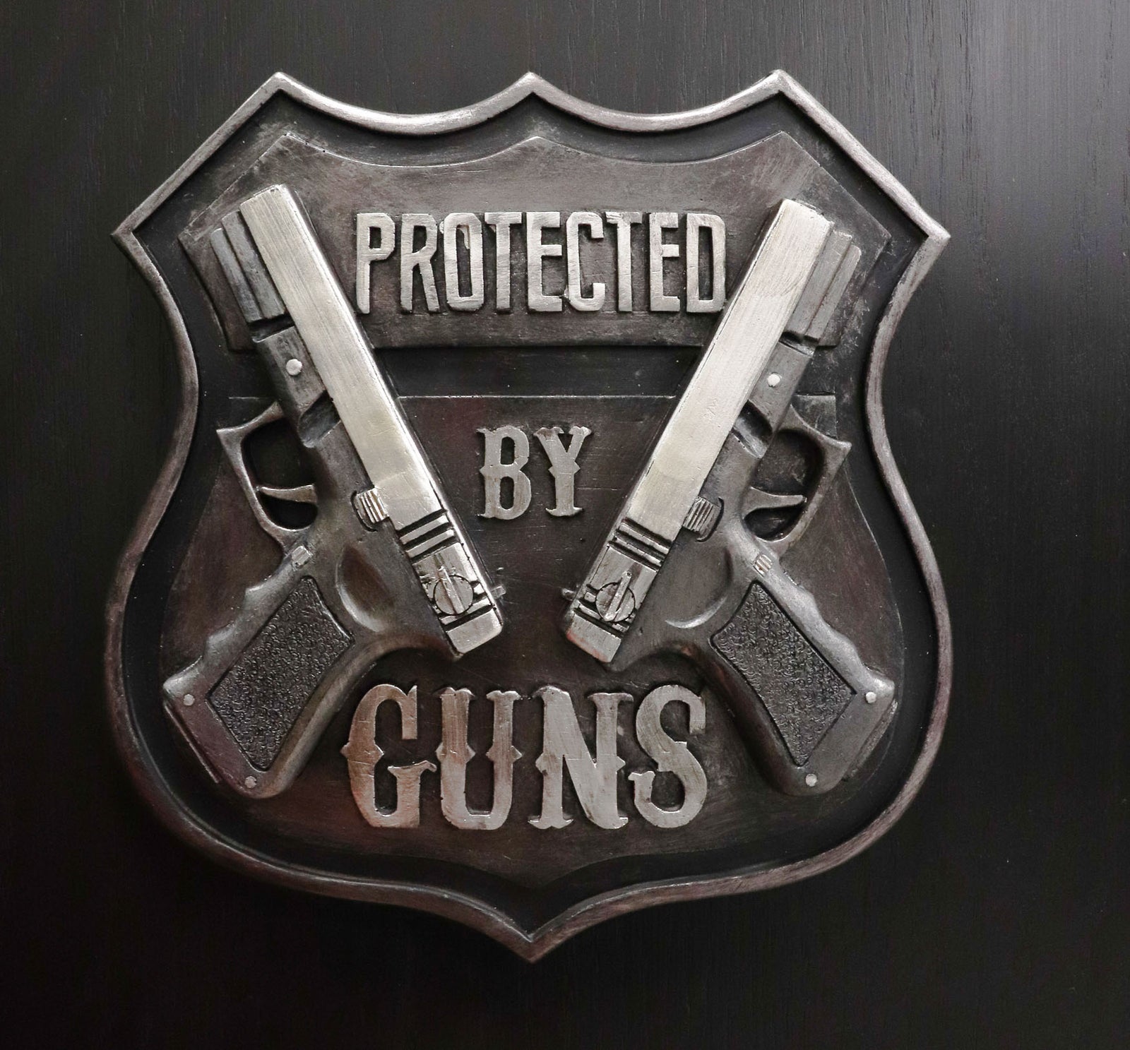 Ebros Protected By Guns Two Handguns Wall Decor Warning Sign Door Plaq ...