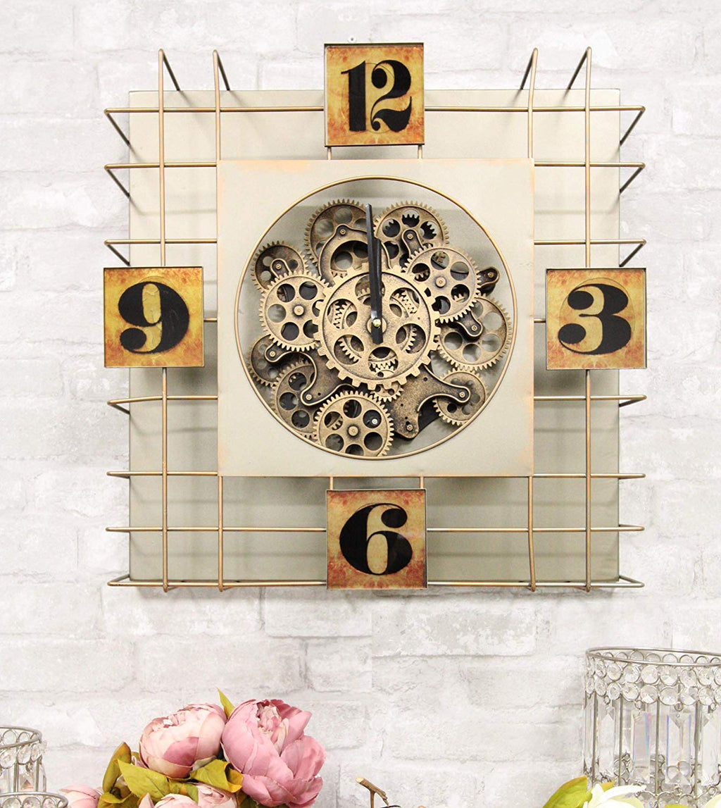 Large 19" Modern Steampunk Industrial Cage Design Moving Gears Metal W ...