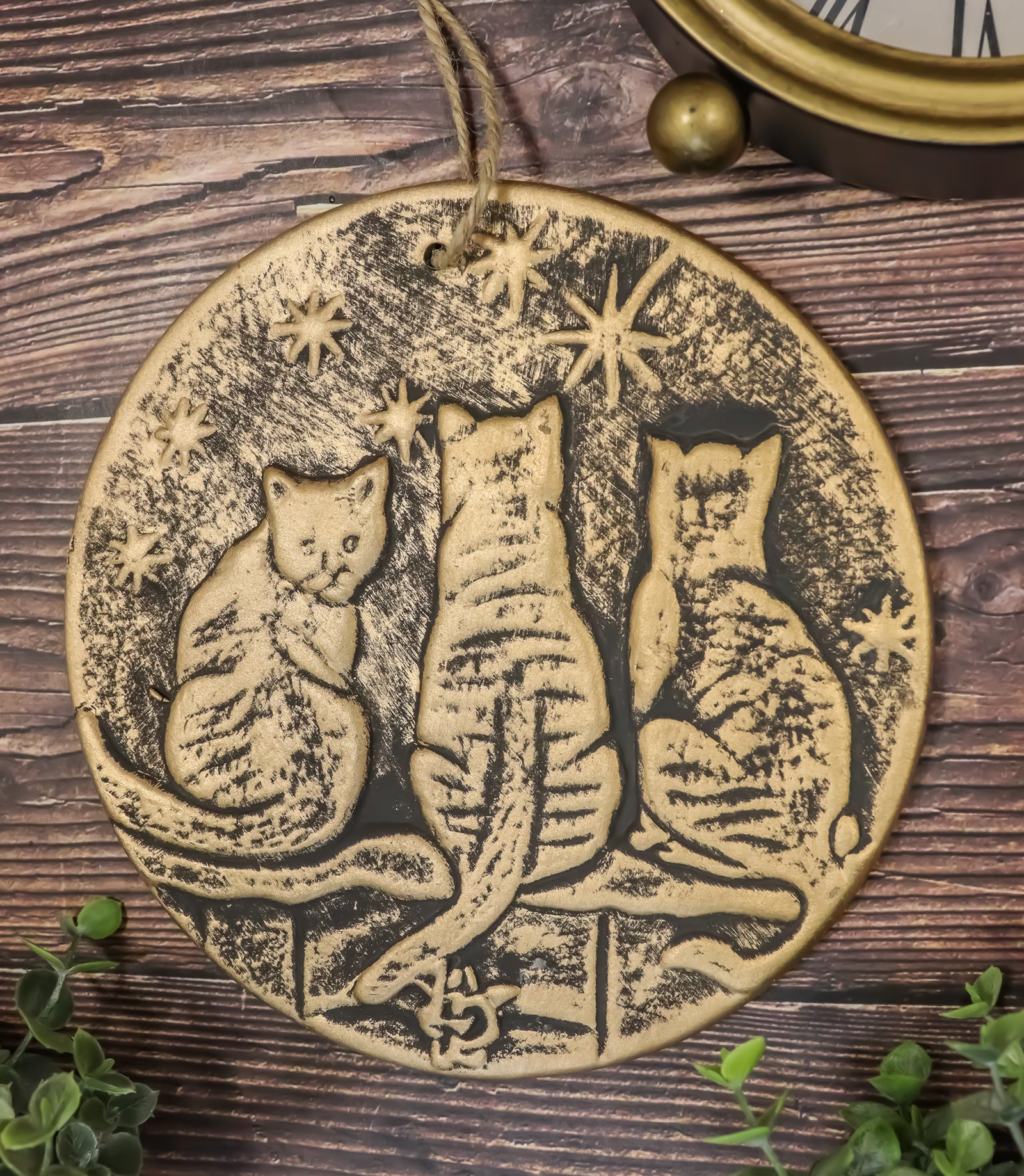 Wish Upon A Star Witching Hour Triple Cats Magic Terracotta Medallion ...