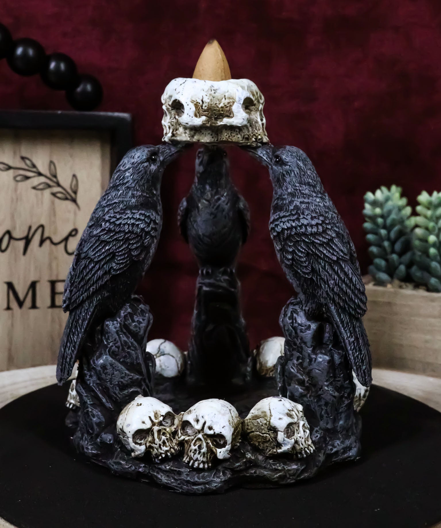 Gothic Wicca Quoth Trio Ravens Nevermore With Skulls Backflow Incense ...