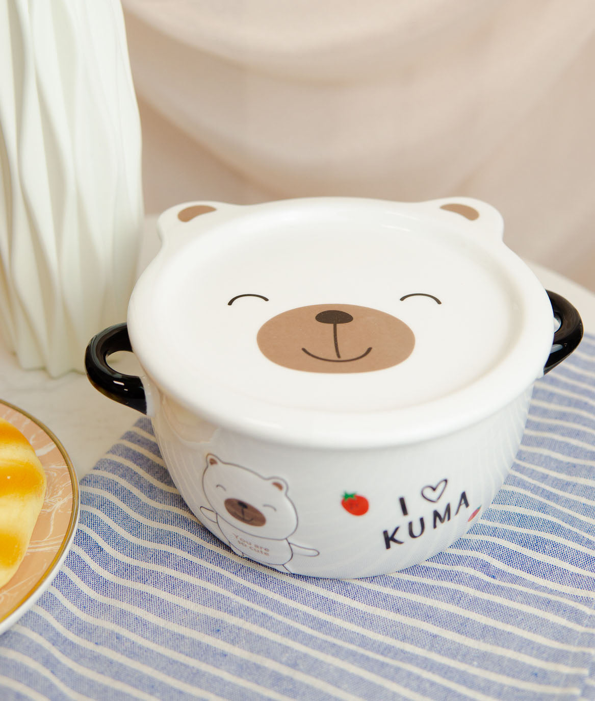 Pack Of 2 Brown And White Kuma Bear Porcelain Kids Food Bowls 25Oz W ...