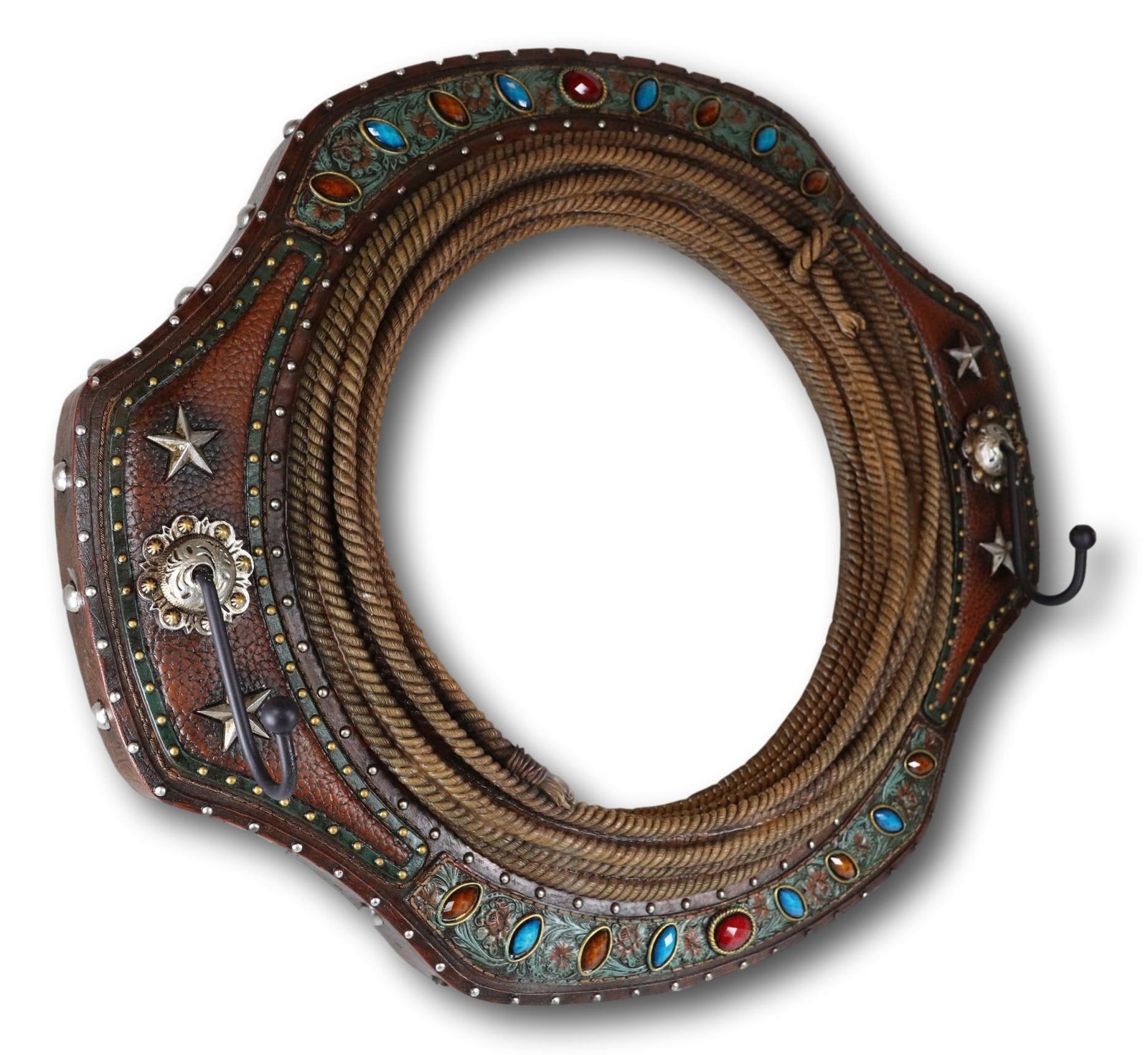 Southwestern Turquoise Beaded Western Lasso Ropes Stars Wall Mirror Wi ...