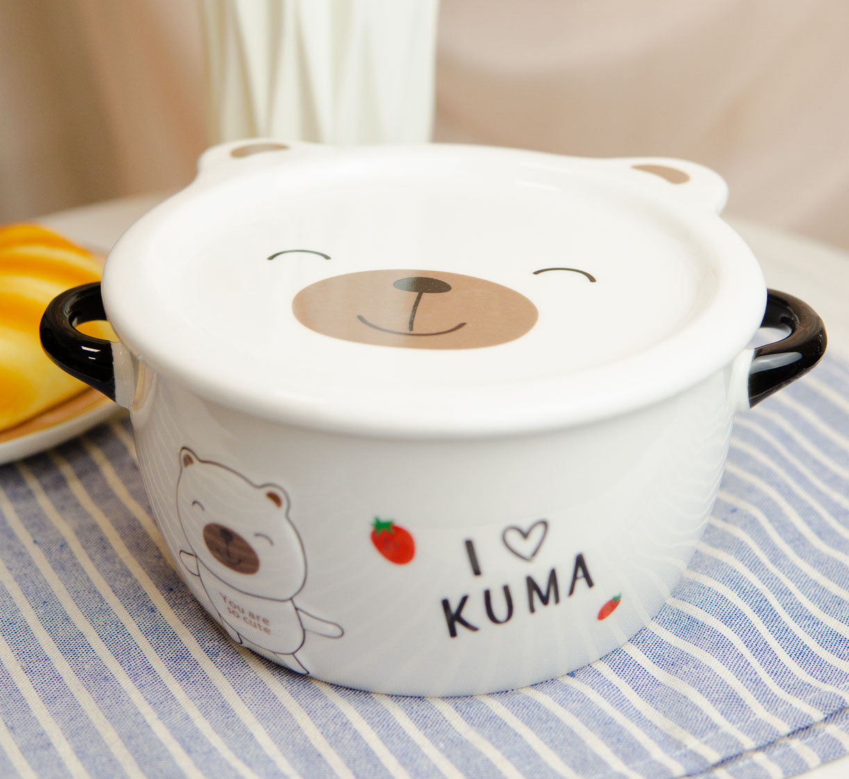 Pack Of 2 Brown And White Kuma Bear Porcelain Kids Food Bowls 25Oz W ...