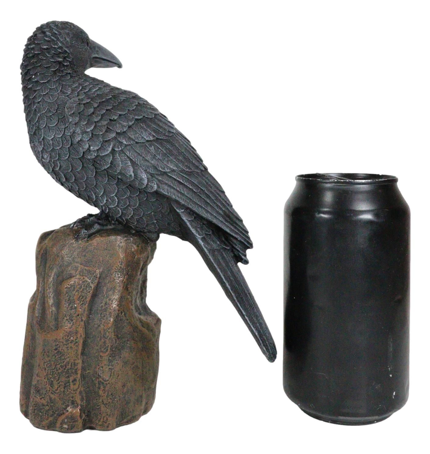 Large Dark Raven on Large Rock Platform Resin Statue Figurine 8" Heigh ...