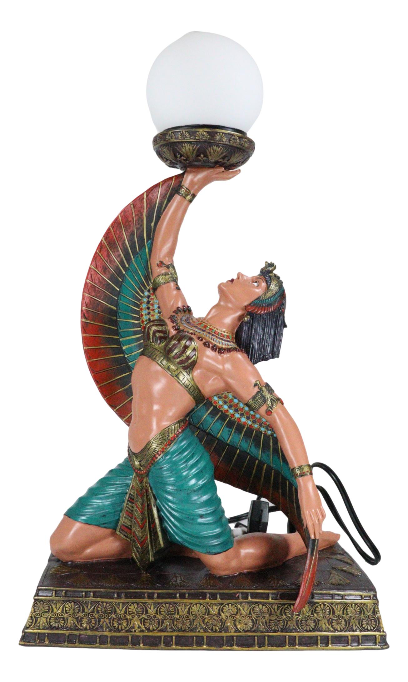 Egyptian Winged Goddess Isis Dancing Side Table Glass Orb Sphere Lamp ...