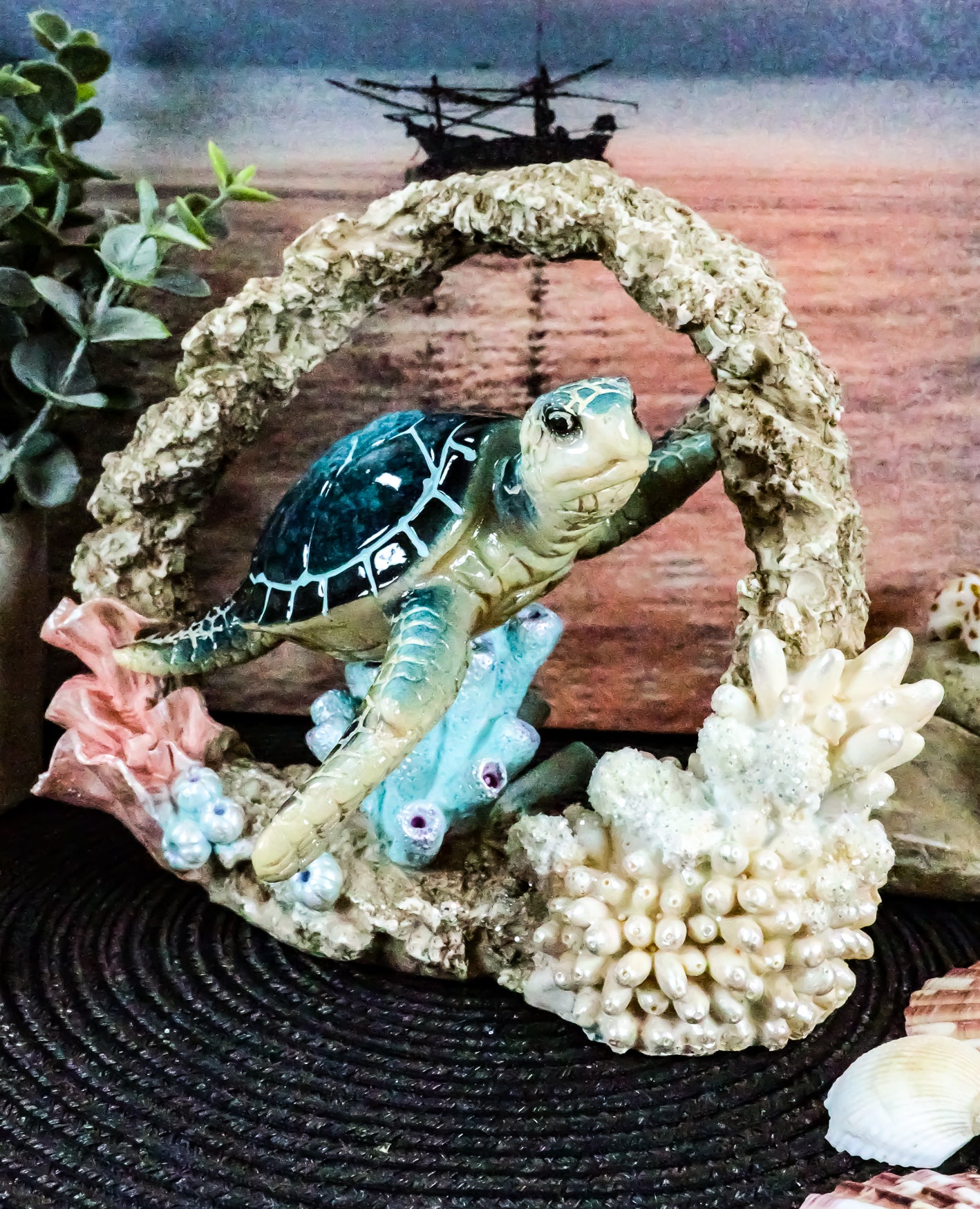 Ebros Larger Nautical Marine Blue Shell Sea Turtle Swimming By Coral R ...