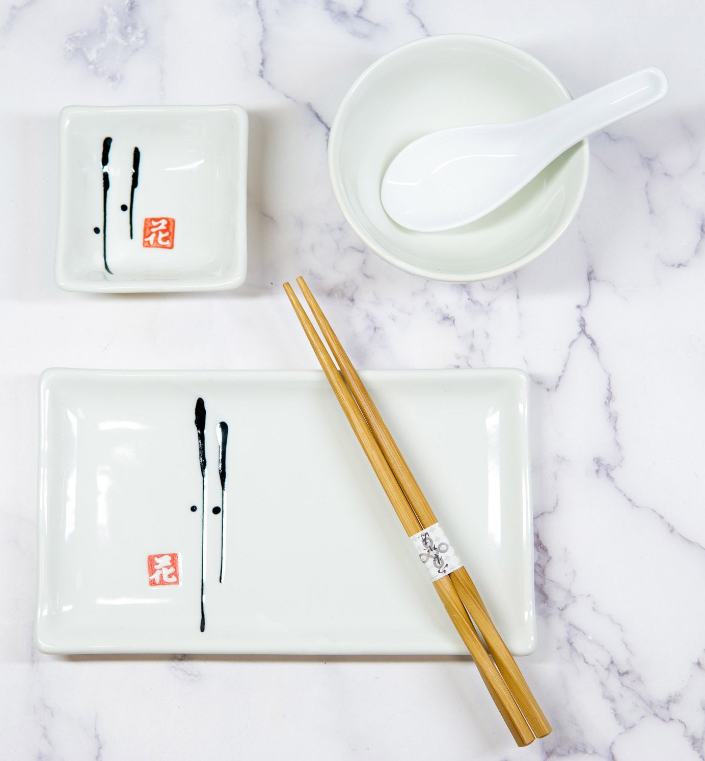 Japanese Ancient Leaf Calligraphy Ceramic Sushi Dinnerware 10pc Set Fo ...