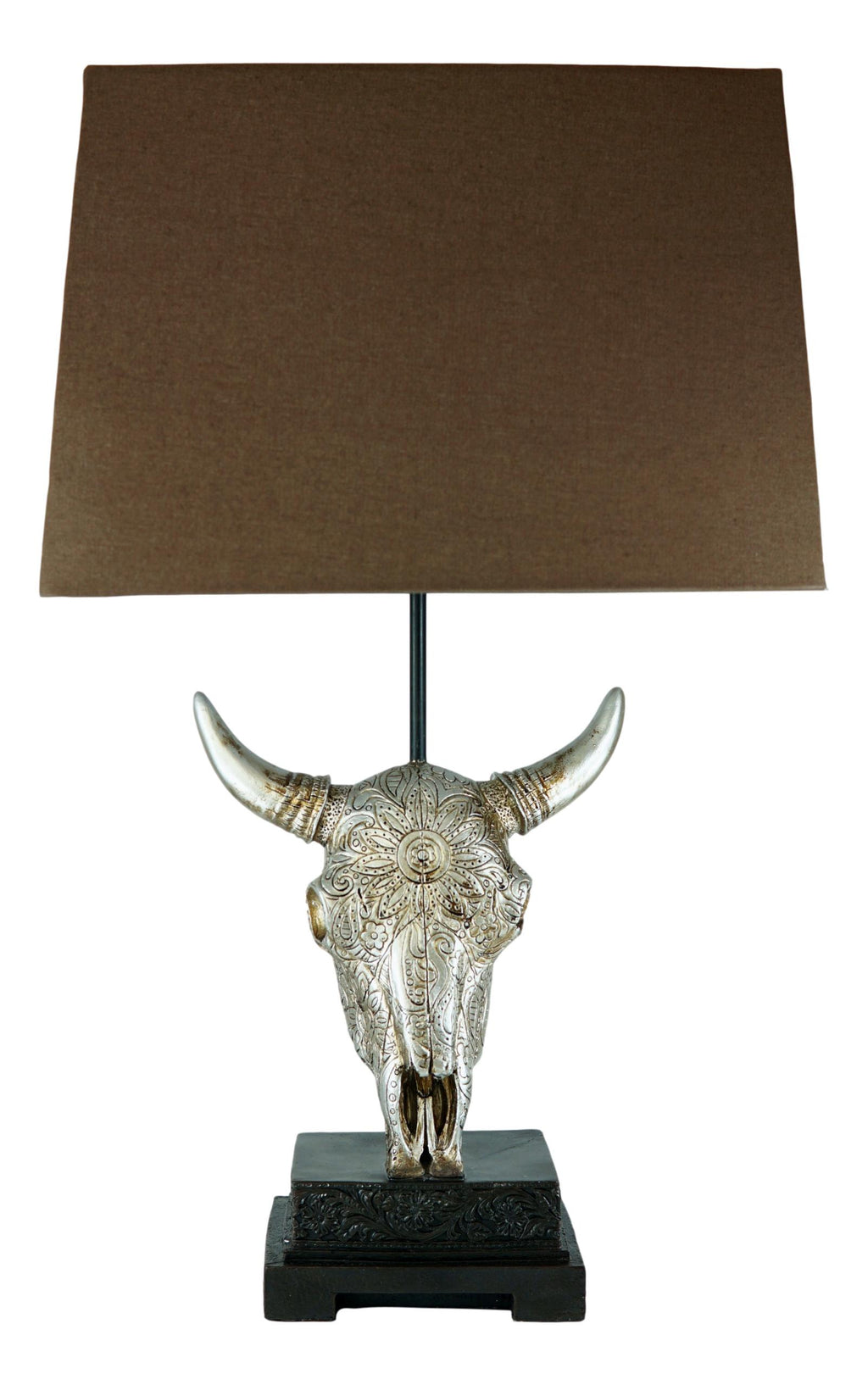 26" Southwest Vintage Rustic Floral Scroll Steer Bison Skull Table Lam ...