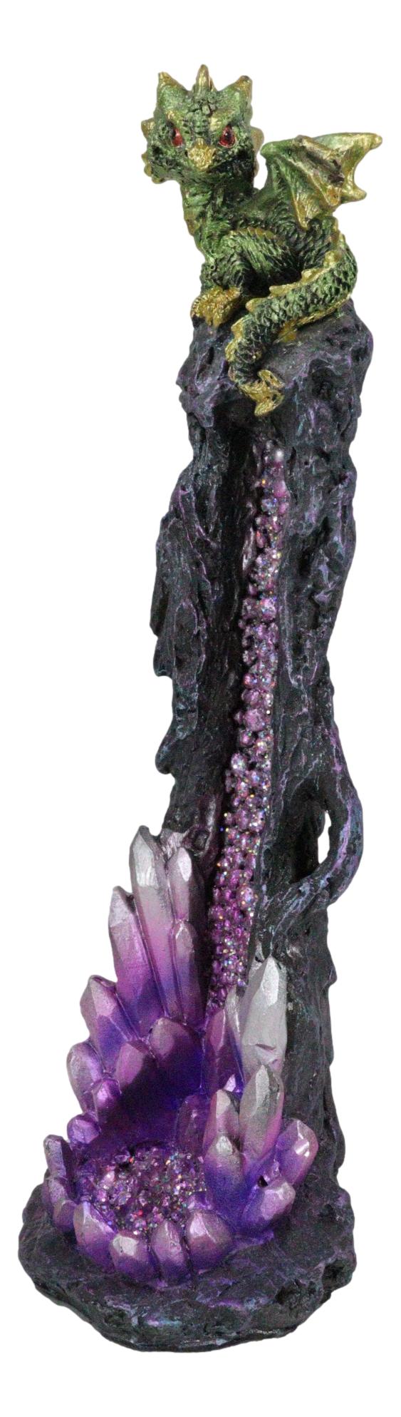 Green Gaia Baby Dragon Guarding Faux Geode Crystal Rock Pillar Incense ...