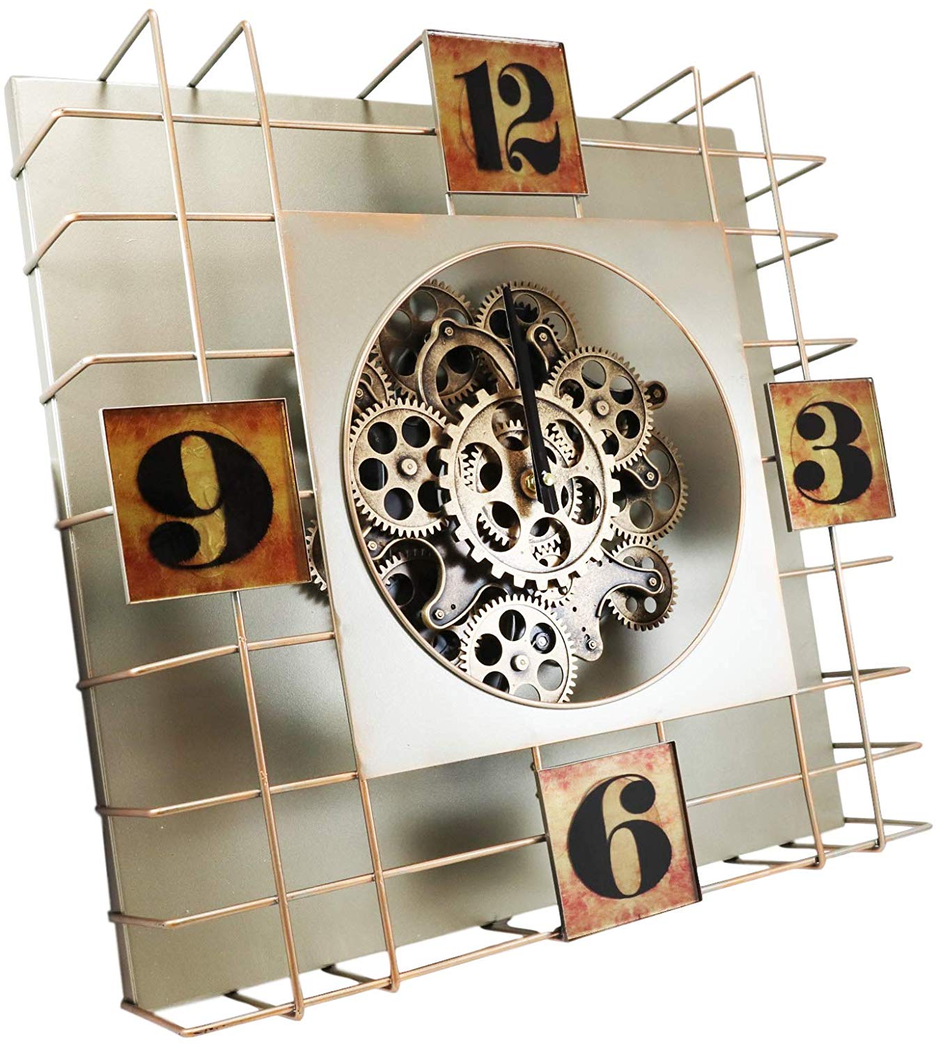 Large 19" Modern Steampunk Industrial Cage Design Moving Gears Metal W ...