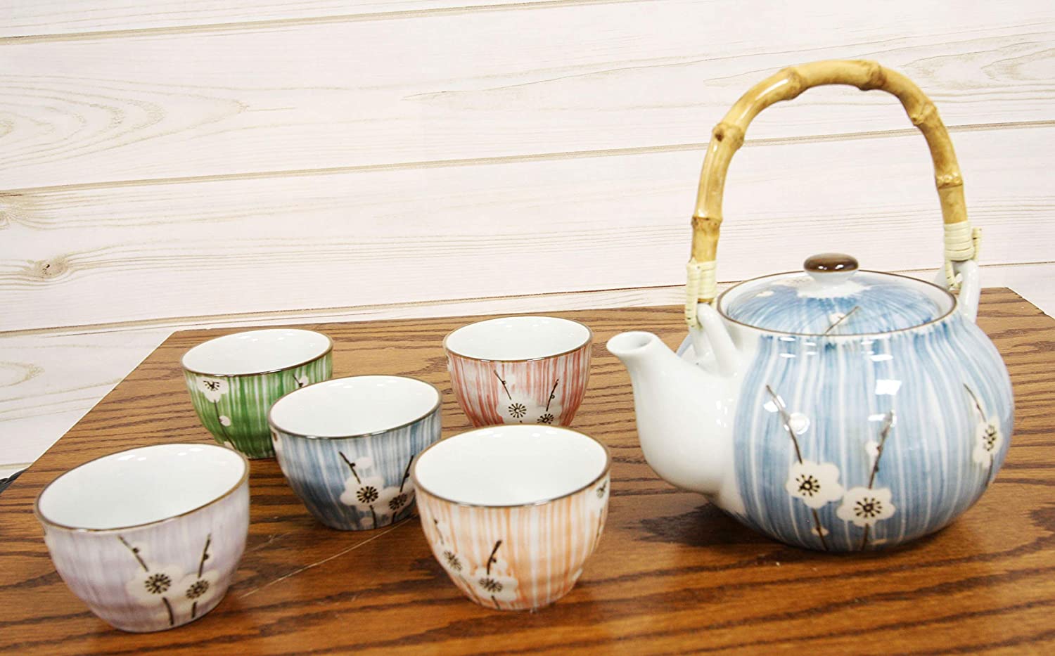 Ebros Japanese Sakura White Cherry Blossom Tea Set Ceramic Pot and Cup ...