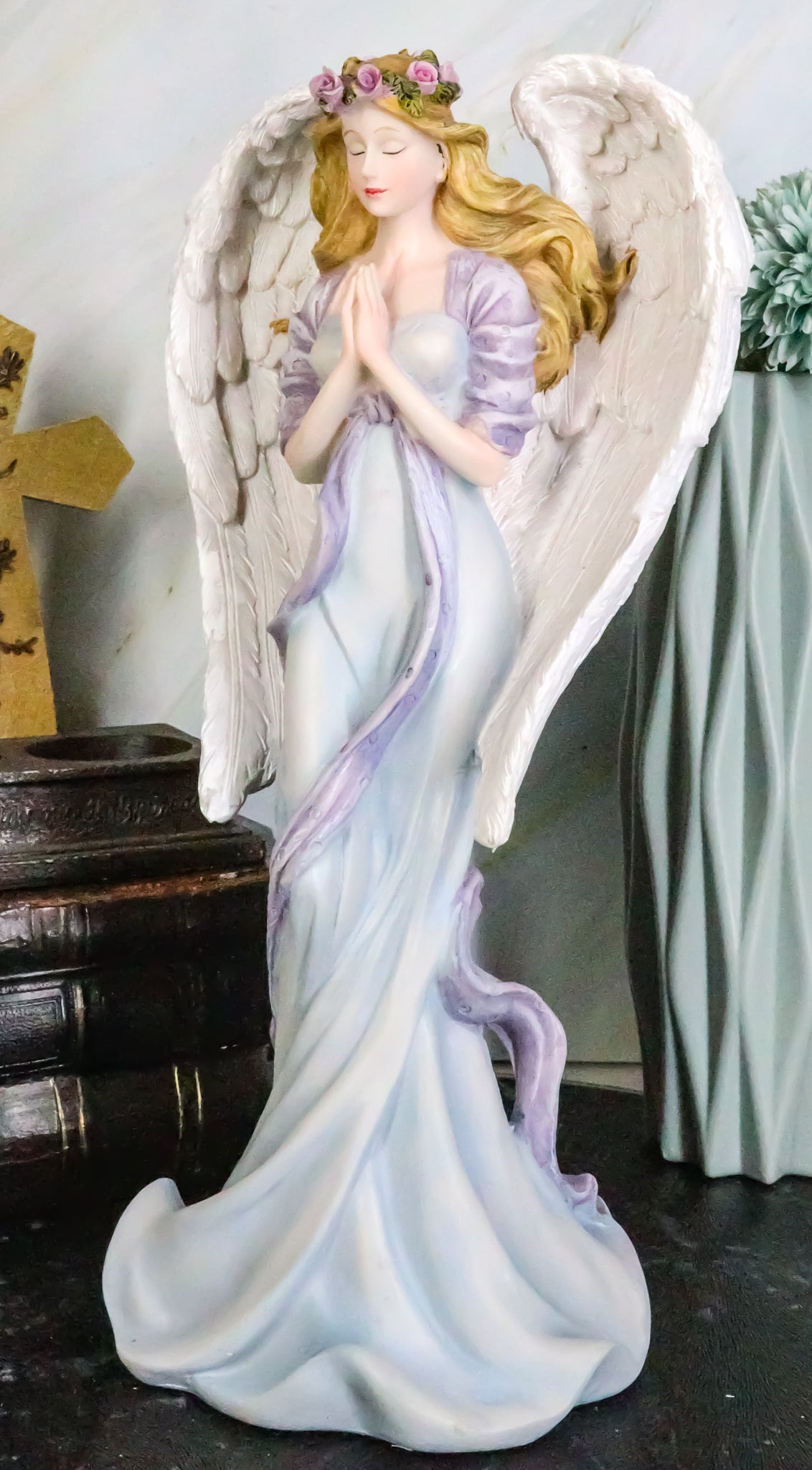 Inspirational Praying Pink Rose Angel of Serenity Sympathy And Love Fi ...