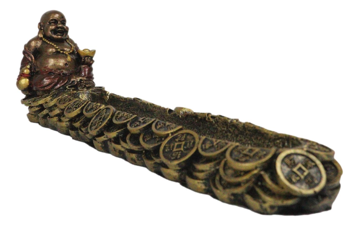 Lucky Buddha Hotei Holding Gold Ingot And Wine Gourd Incense Holder Fi ...