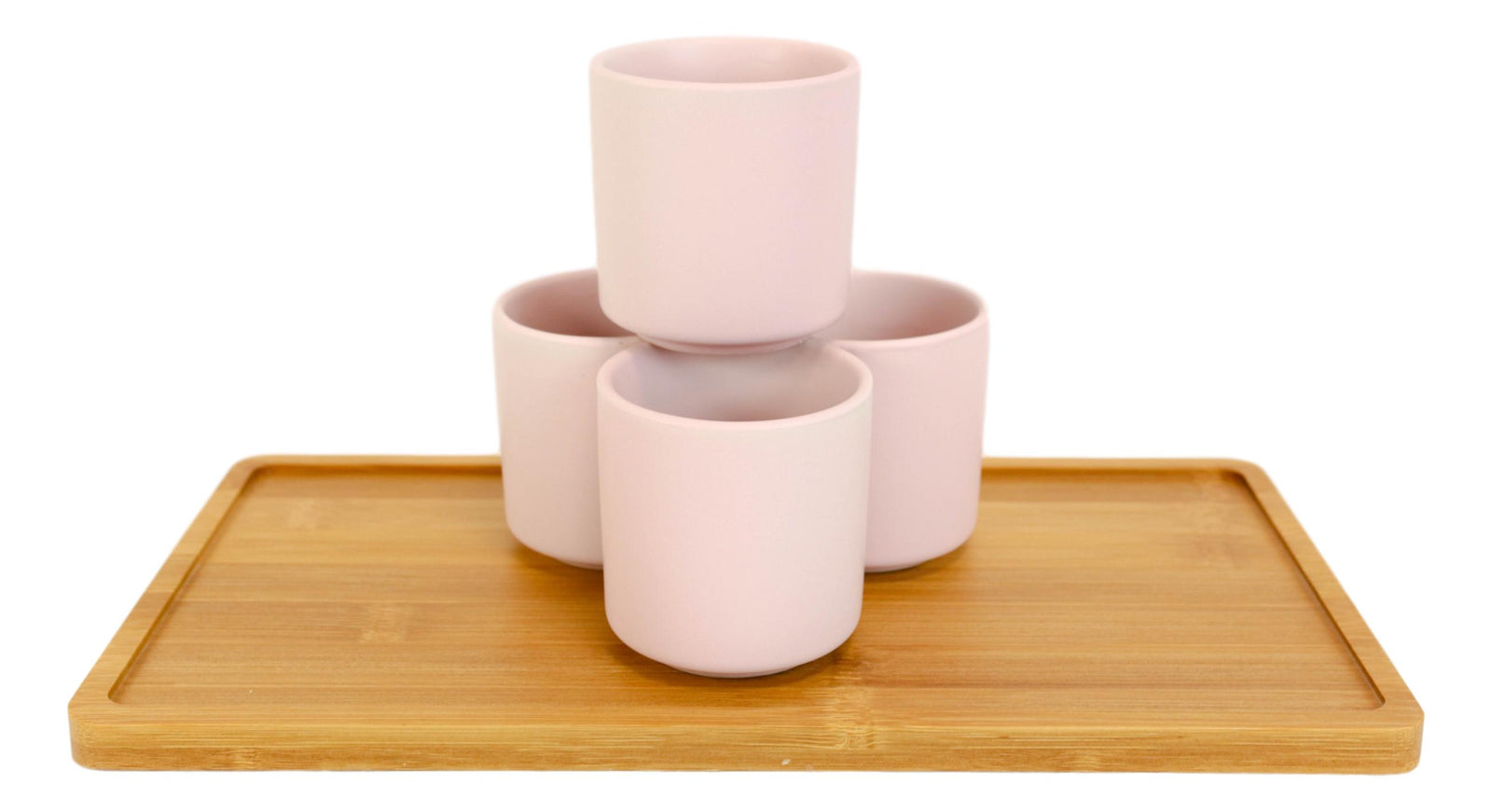 Matte Pink Modern Ceramic 28oz Tea Pot With 4 Cups And Bamboo Serving ...
