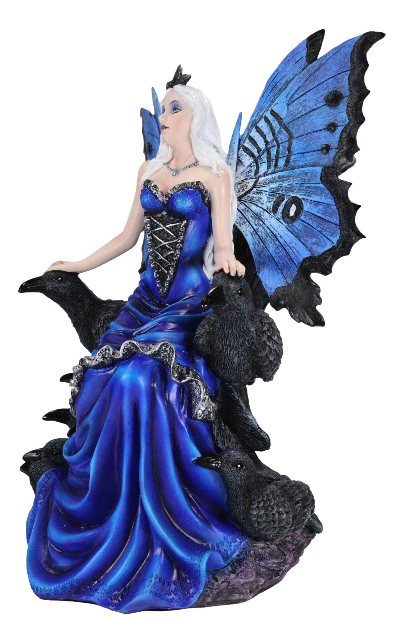 Ebros Gift Gothic Raven Crow Fairy Queen in Blue Gown Sitting On Throne ...