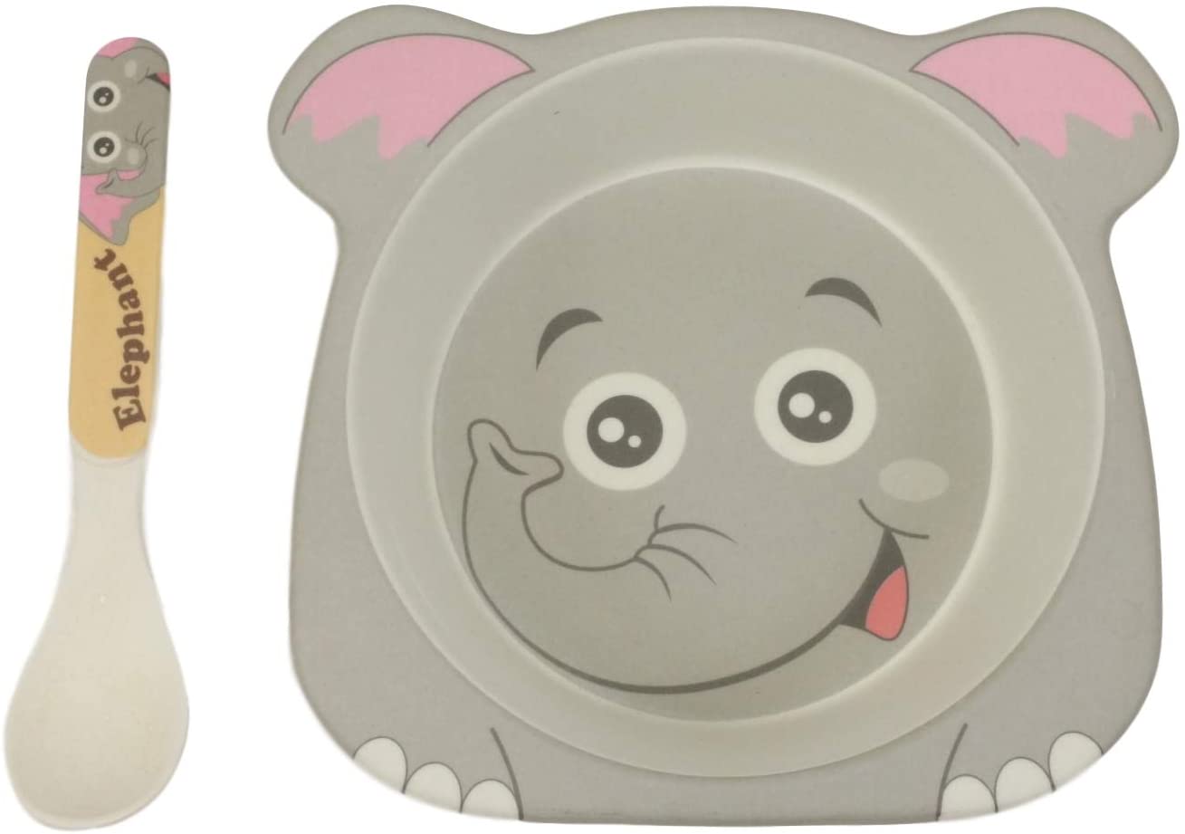 Ebros Elephant 5 Piece Organic Bamboo Dinnerware Set For Kids Children ...