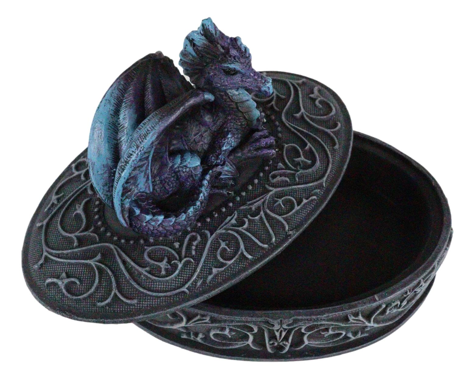 Fearsome Guardian Midnight Blue Dragon Oval Jewelry Trinket Box Figuri ...