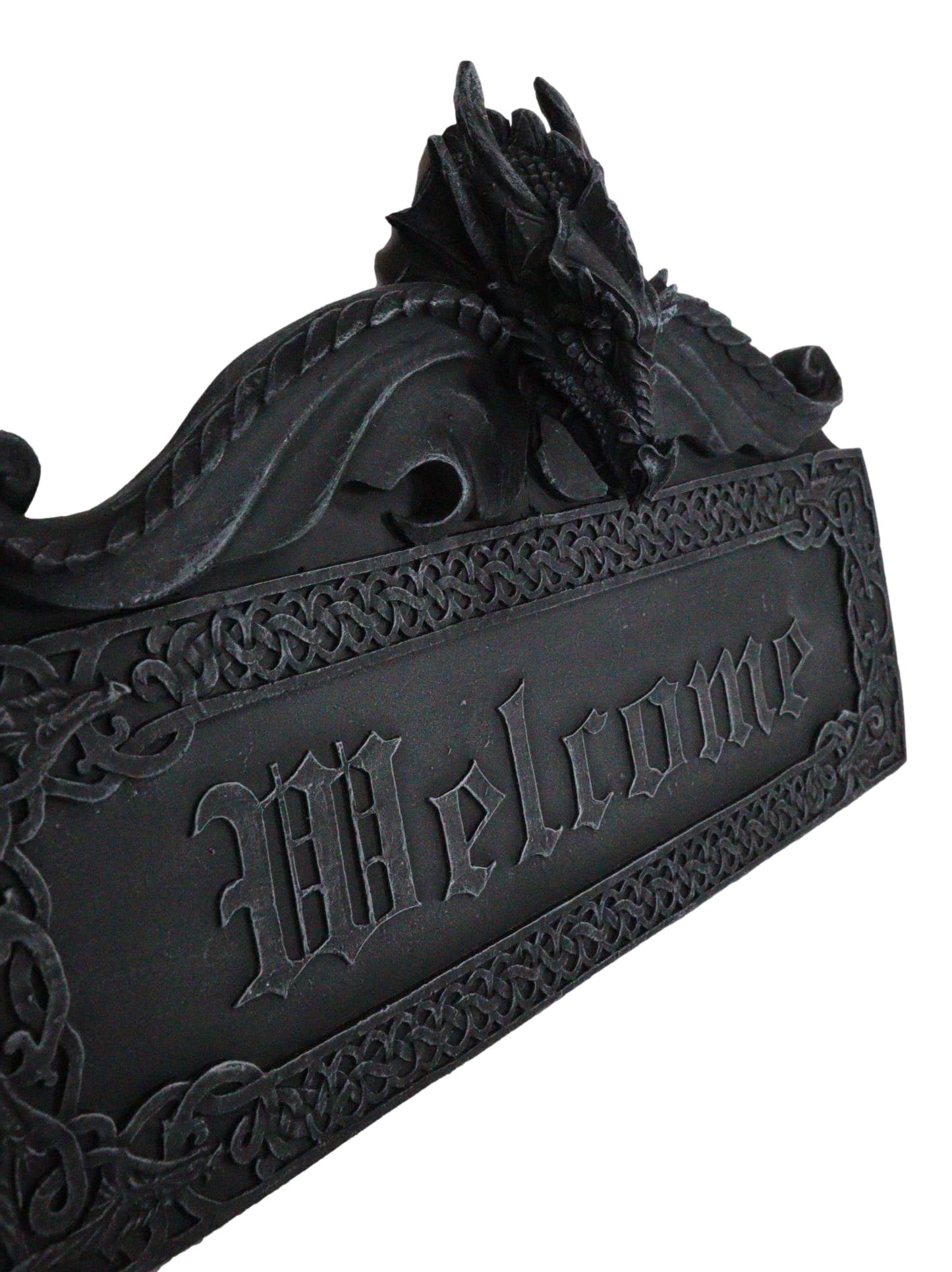 Celtic Medieval Gothic Guardian Dragon Welcome Plaque Door Wall Sculpt ...