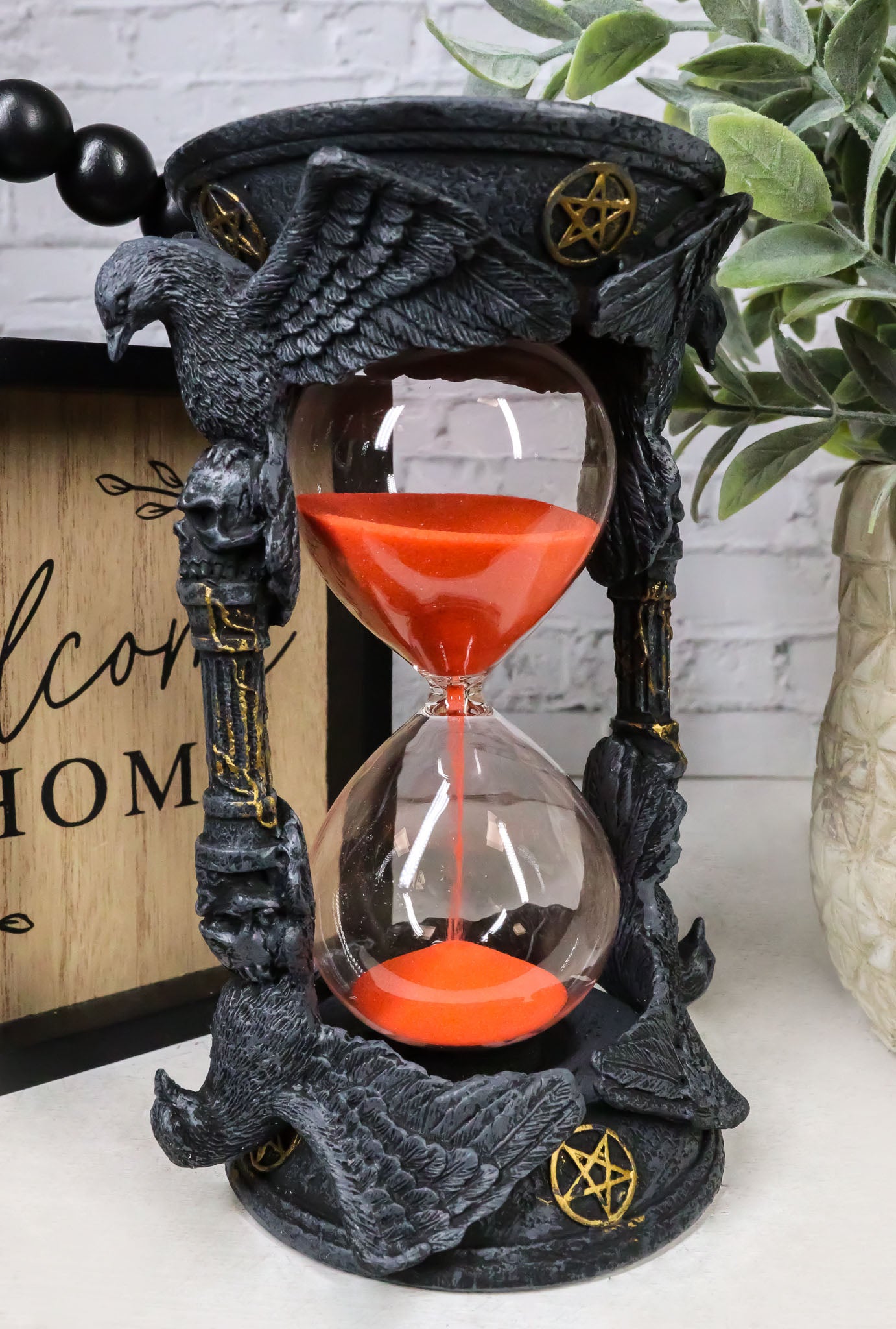 Gothic Alchemy Pentagram Circle Raven Crows Skull Pillars Sand Timer S ...