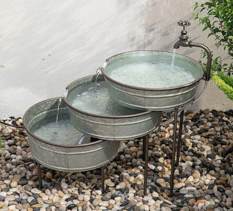 Galvanized Metal Rustic 3 Tier Basins Cascading Electric Water Fountai ...