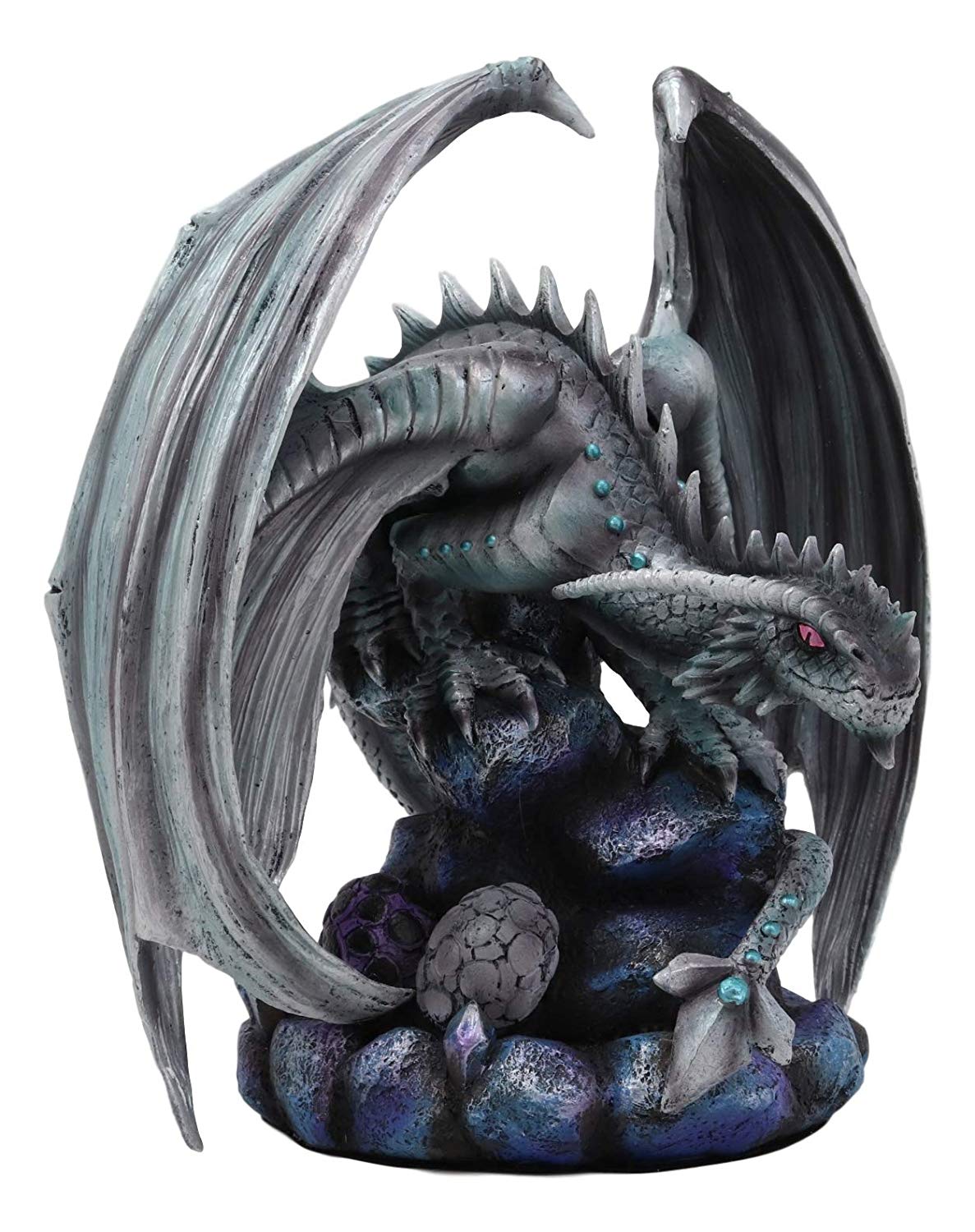 Ebros Grey Silverback Rock Adult Dragon & Egg Hatchling Statue 8"H Ann ...
