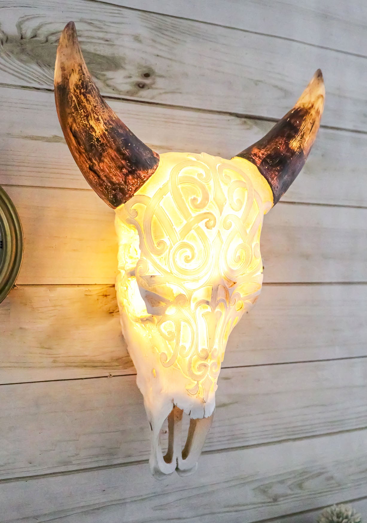 Rustic Country Tooled Filigree Steer Bull Cow Skull LED Light Wall Dec ...