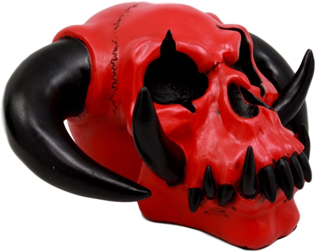 Ebros Gift Horned Demon Hell Skull Figurine 7.5"L Hellboy Skeleton Inf