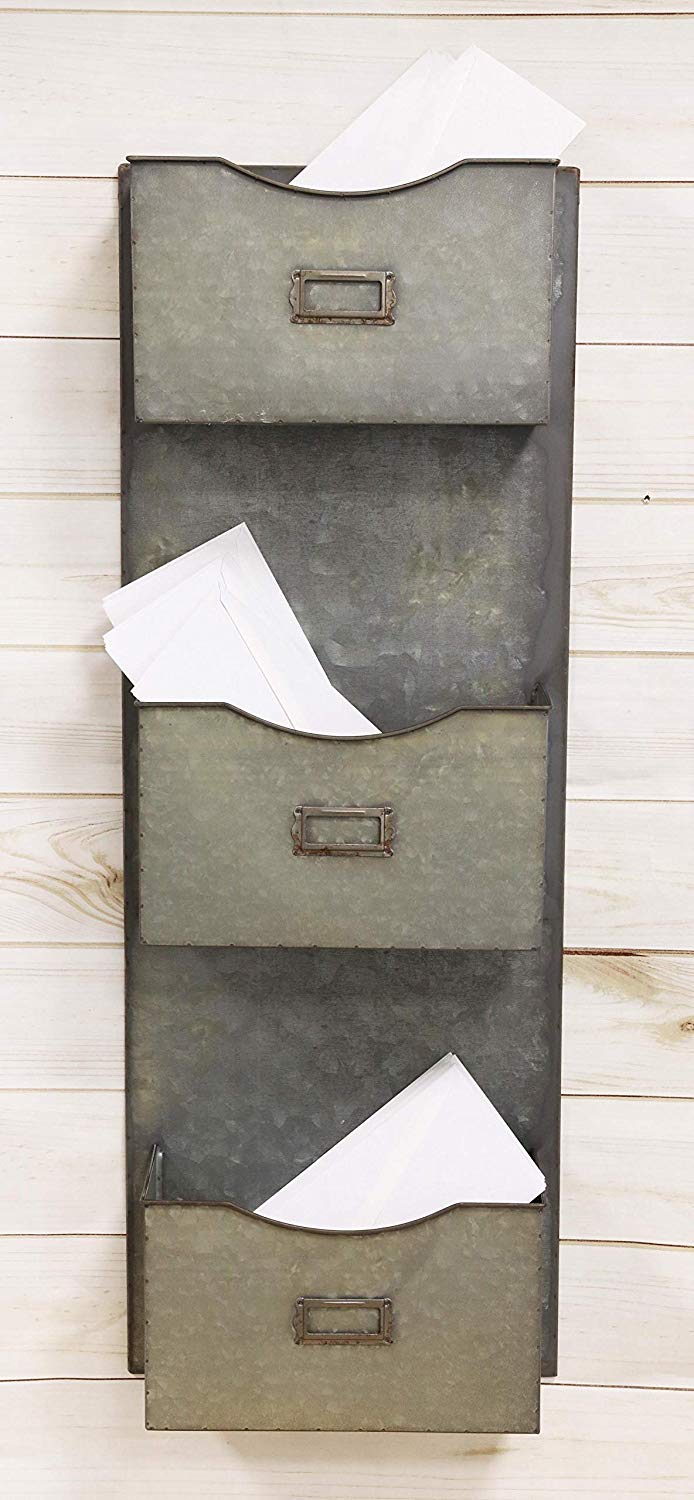 Ebros Vintage Galvanized Metal 3 Tier Pockets Letter Mail Wall Hanging ...