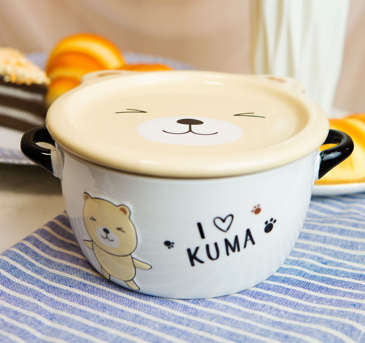 Pack Of 2 Brown And Beige Kuma Bear Porcelain Kids Food Bowls 25Oz W ...