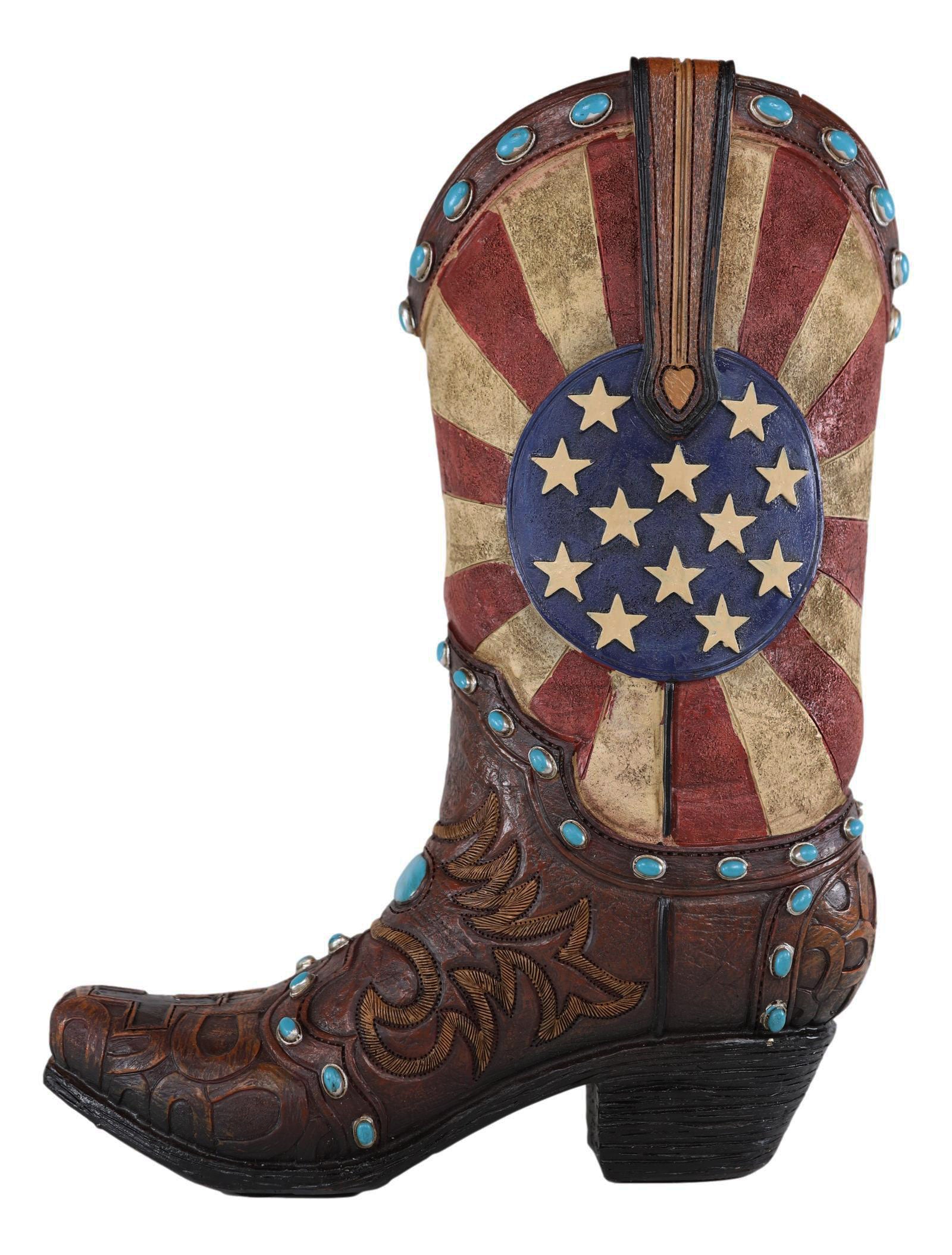 Rustic Western American Flag Turquoise Gems Tooled Scroll Cowboy Boot ...
