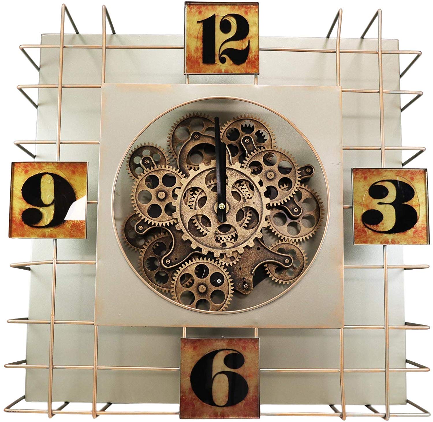 Large 19" Modern Steampunk Industrial Cage Design Moving Gears Metal W ...