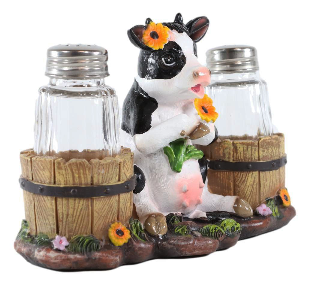 Ebros Sunflower Bovine Cow With Two Country Barrels Salt And Pepper Sh ...