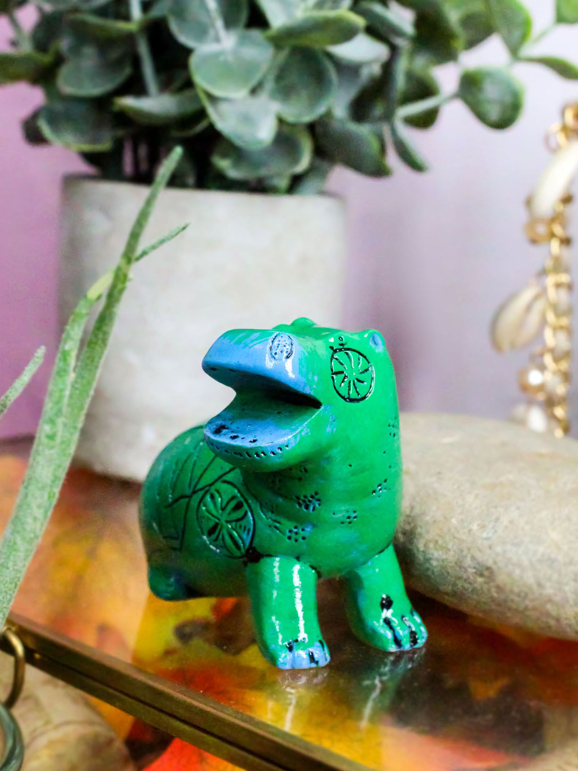 Turquoise Green Egyptian Goddess Taweret Hippo With Hieroglyphs Mini F ...
