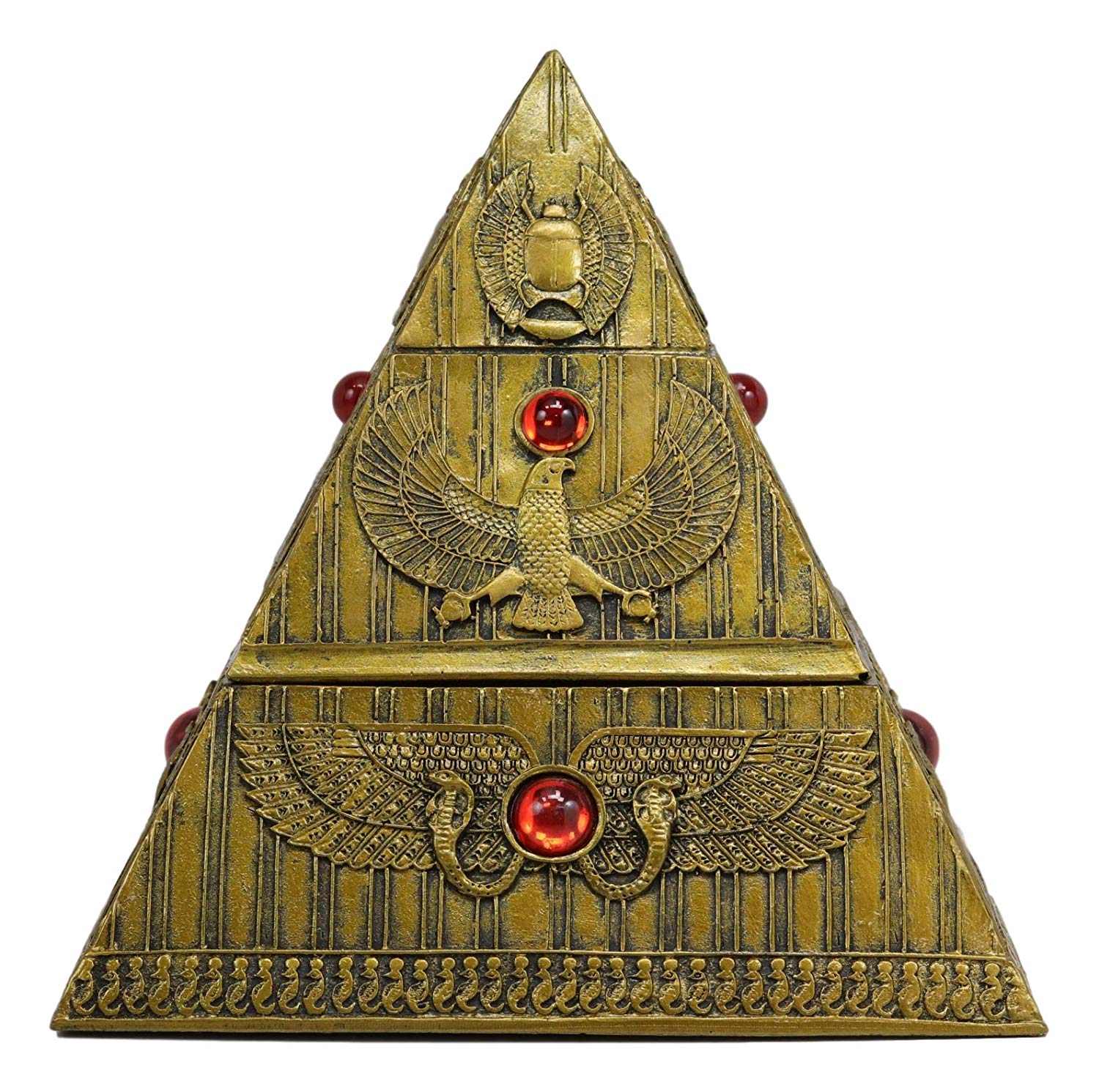 Ebros Egyptian Golden Winged Scarab Falcon Pyramid Jewelry Box Figurin ...